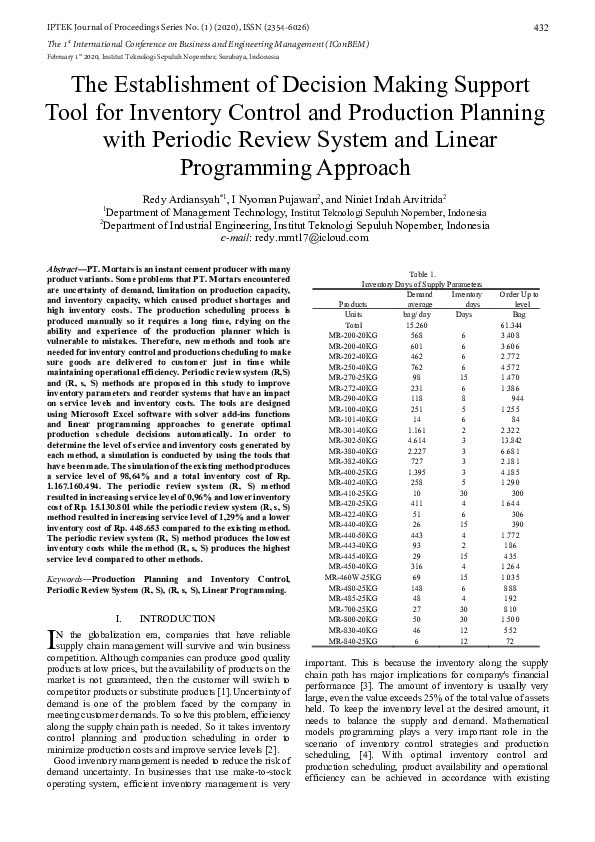 (PDF) The Establishment of Decision Making Support Tool for Inventory Control and Production ...