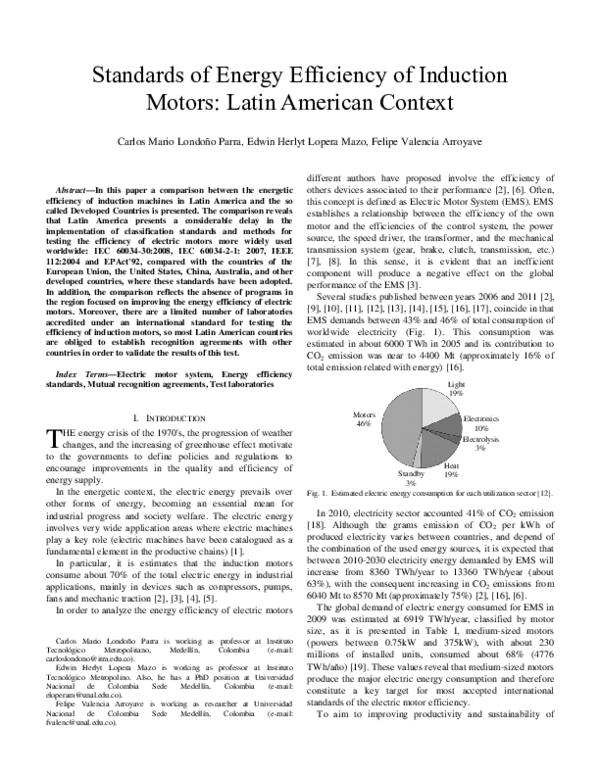 (PDF) Standards of Energy Efficiency of Induction Motors Latin American ...