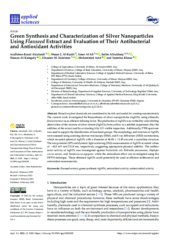 (PDF) Green Synthesis and Characterization of Silver Nanoparticles Using Flaxseed Extract and ...