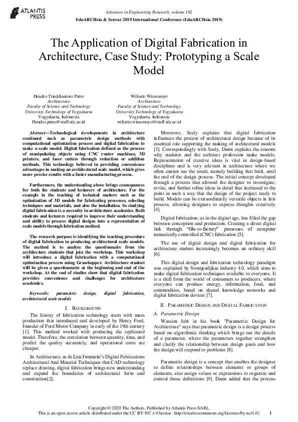 (PDF) The Application of Digital Fabrication in Architecture, Case ...