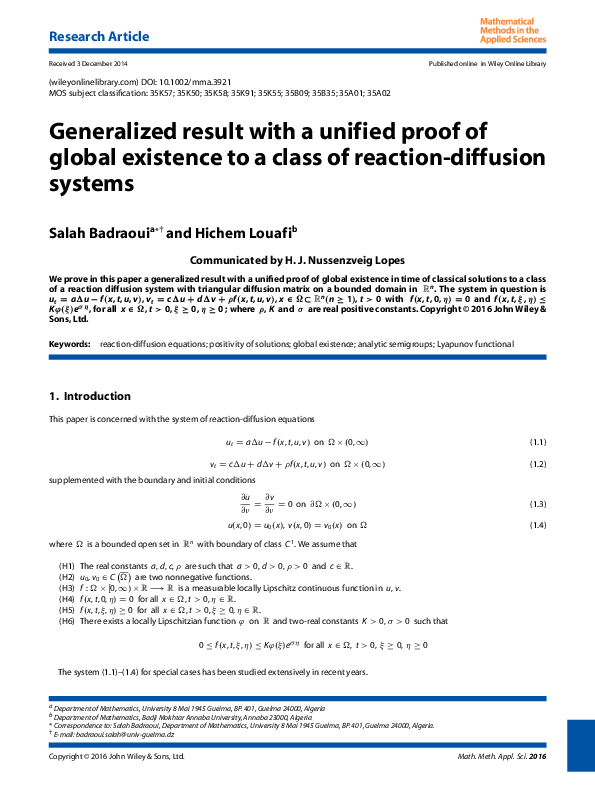 (PDF) Generalized result with a unified proof of global existence to a class of reaction ...