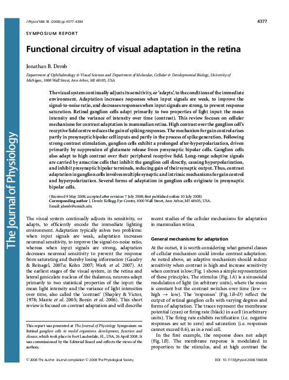 (PDF) Functional circuitry of visual adaptation in the retina