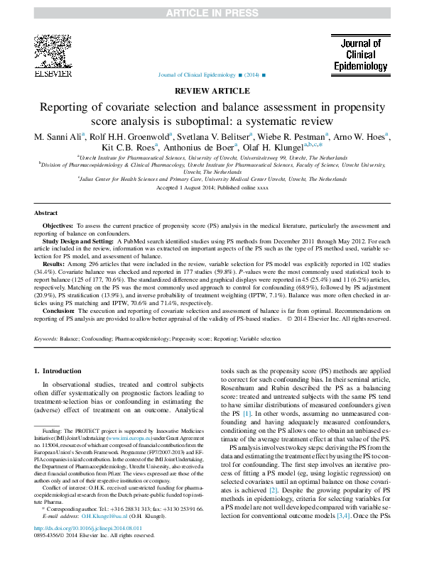 (PDF) Reporting of covariate selection and balance assessment in propensity score analysis is ...