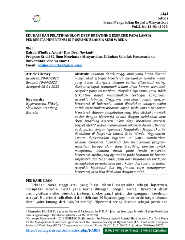(PDF) Edukasi Dan Pelatihan Slow Deep Breathing Exercise Pada Lansia Penderita Hipertensi DI ...