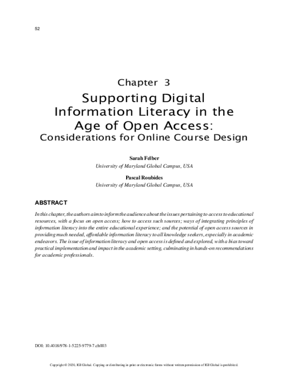(PDF) Supporting Digital Information Literacy in the Age of Open Access