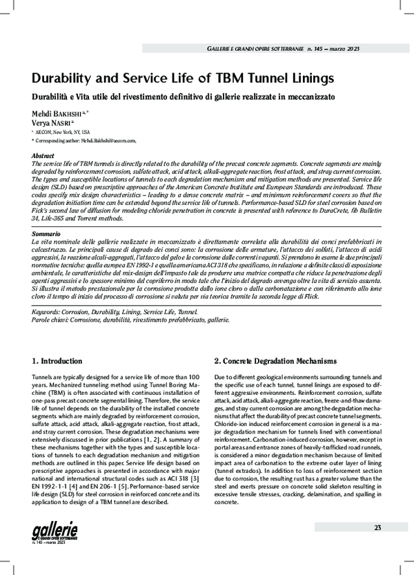 (PDF) Durability and Service Life of TBM Tunnel Linings Durabilità e ...