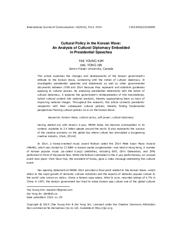 (PDF) Cultural Policy in the Korean Wave: An Analysis of Cultural ...