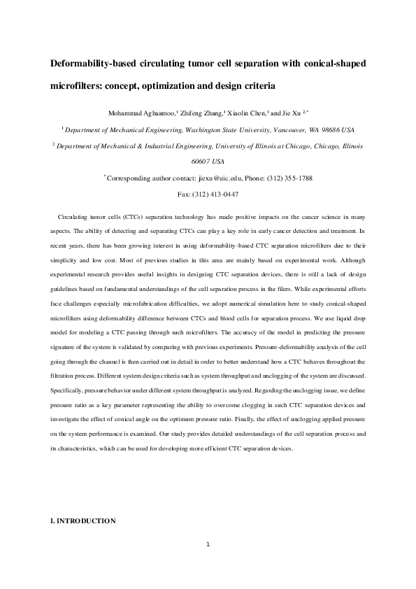 (PDF) Deformability-based circulating tumor cell separation with conical-shaped microfilters ...