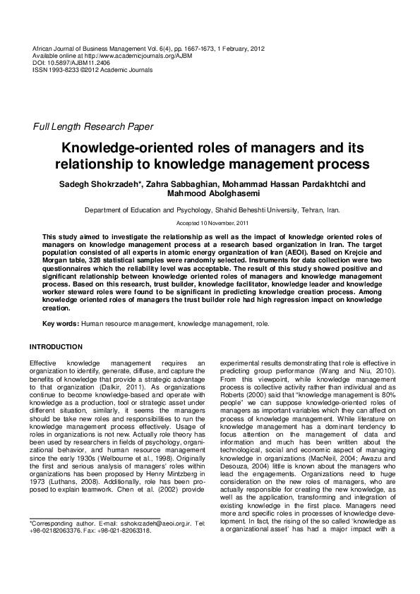 (PDF) Knowledge-oriented roles of managers and its relationship to ...