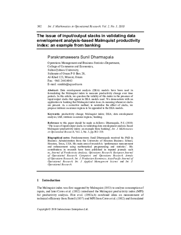 (PDF) The issue of input/output slacks in validating data envelopment analysis-based Malmquist ...