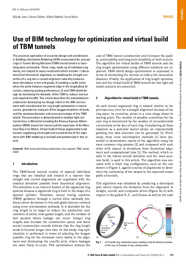 (PDF) Use of BIM technology for optimization and virtual build of TBM tunnels
