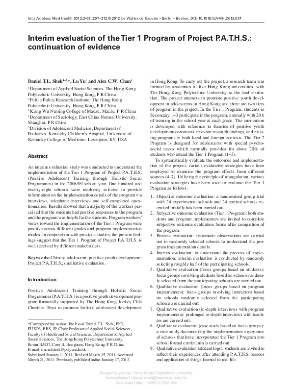 (PDF) Interim evaluation of the Tier 1 Program of Project P.A.T.H.S ...