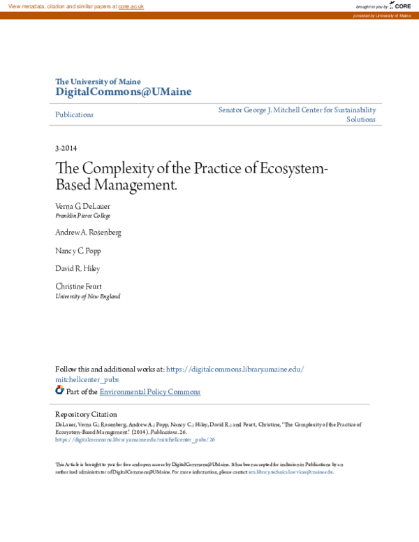 (PDF) The Complexity of the Practice of Ecosystem-Based Management