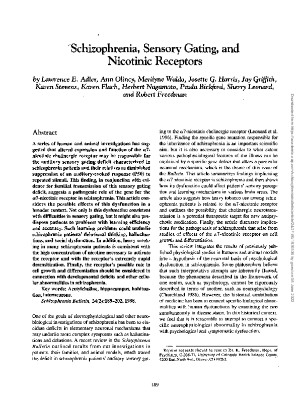 (PDF) Schizophrenia, Sensory Gating, and Nicotinic Receptors