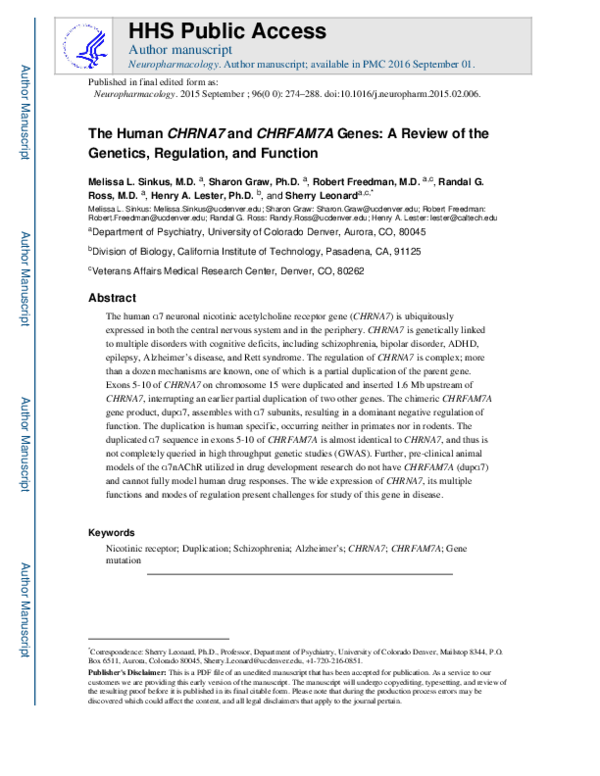(PDF) The human CHRNA7 and CHRFAM7A genes: A review of the genetics ...