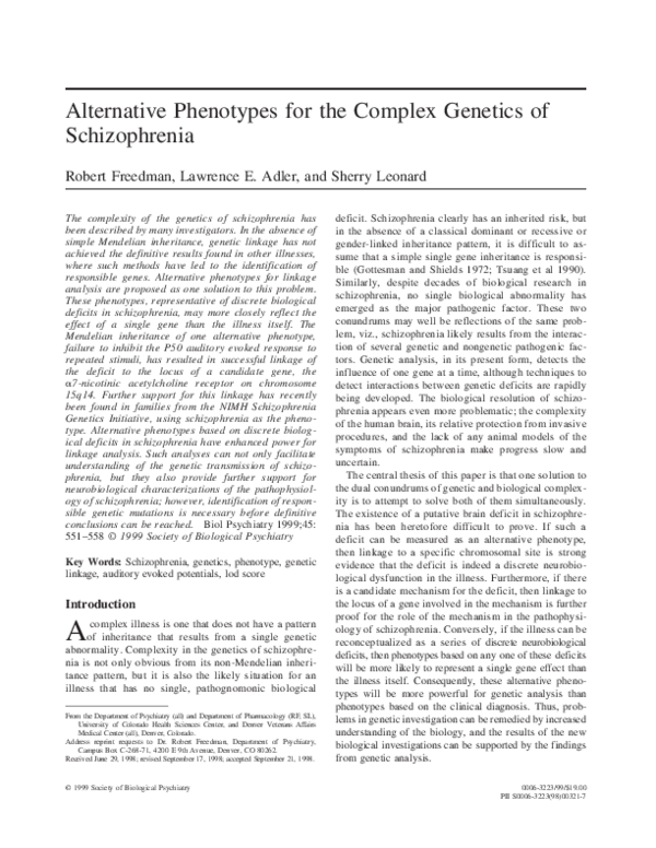 (PDF) Alternative phenotypes for the complex genetics of schizophrenia ...