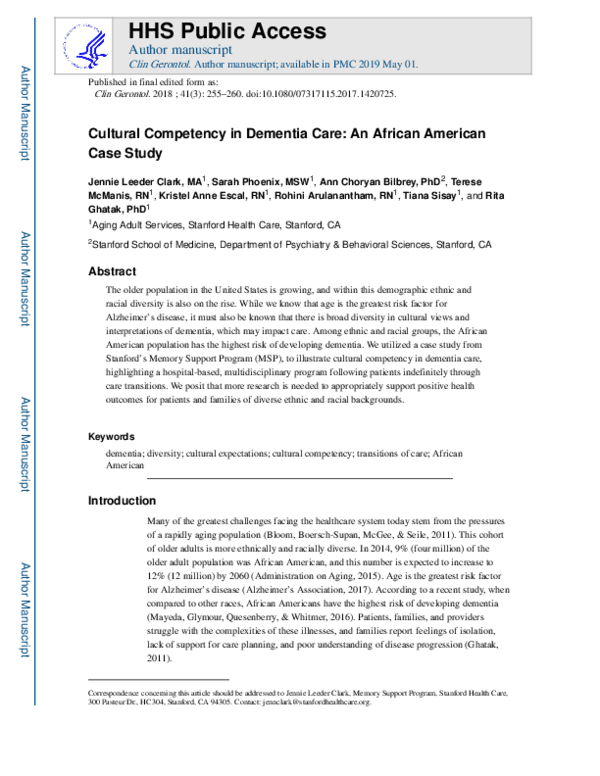 (PDF) Cultural Competency in Dementia Care: An African American Case Study