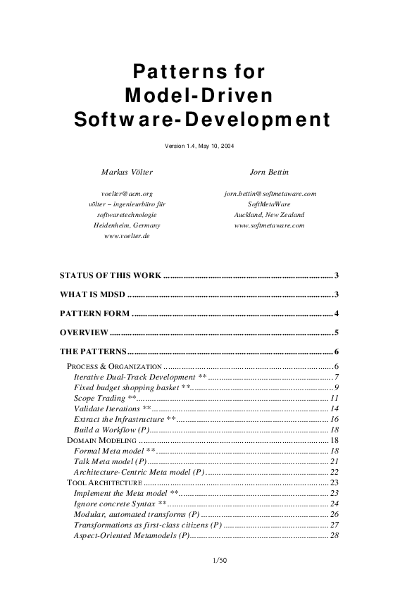 (PDF) Patterns for Model-Driven Software-Development | Jorn Bettin - Academia.edu