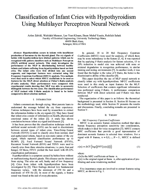 (PDF) Classification of infant cries with hypothyroidism using Multilayer Perceptron neural ...