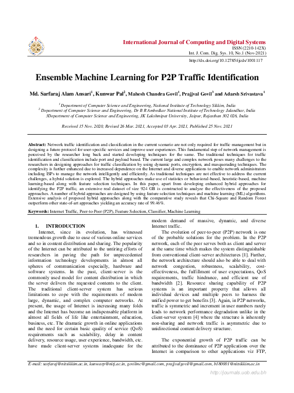 (PDF) Ensemble Machine Learning for P2P Traffic Identification