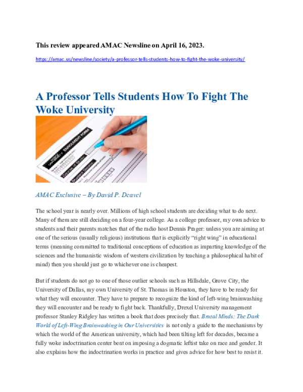 (DOC) A Professor Tells Students How To Fight The Woke University