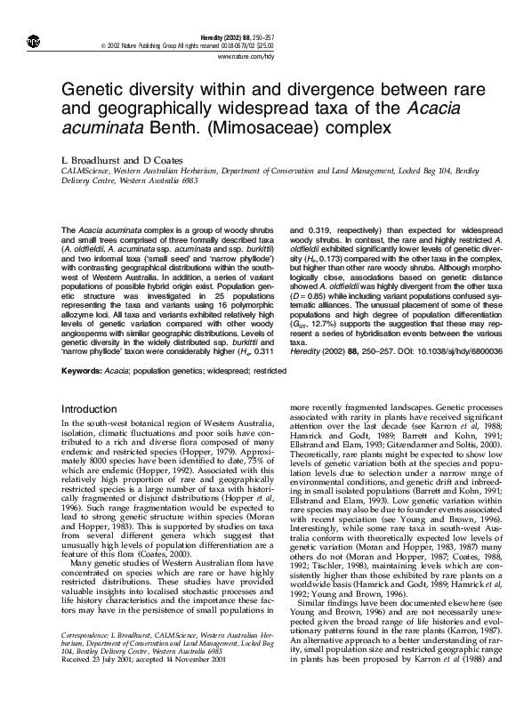 (PDF) Genetic diversity within and divergence between rare and ...