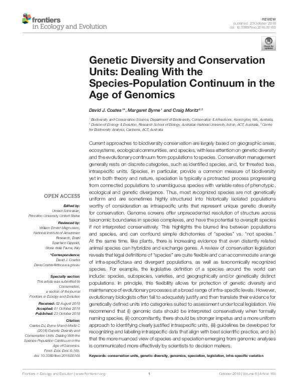 (PDF) Genetic Diversity and Conservation Units: Dealing With the ...