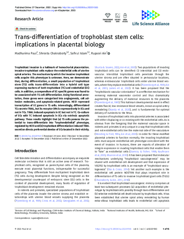 (PDF) Trans-differentiation of trophoblast stem cells: implications in ...