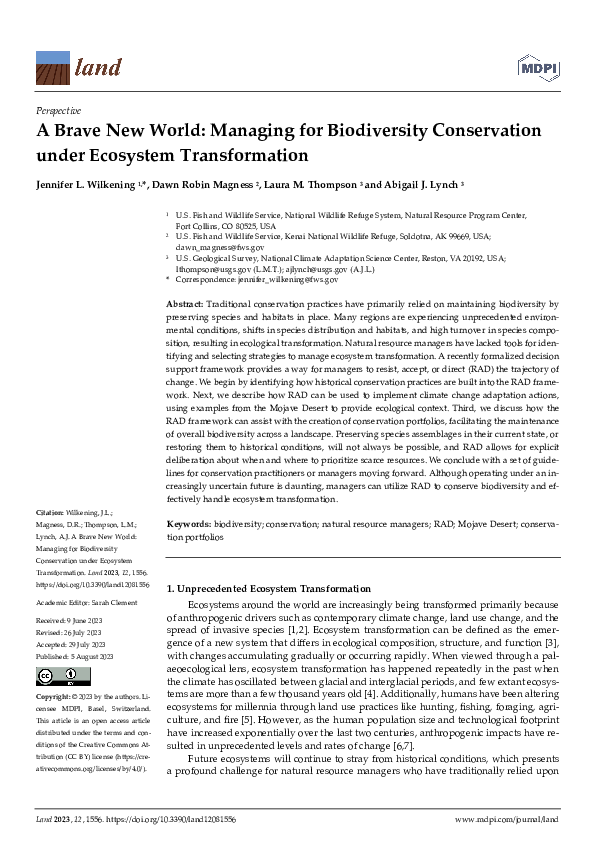 (PDF) A Brave New World: Managing for Biodiversity Conservation under ...