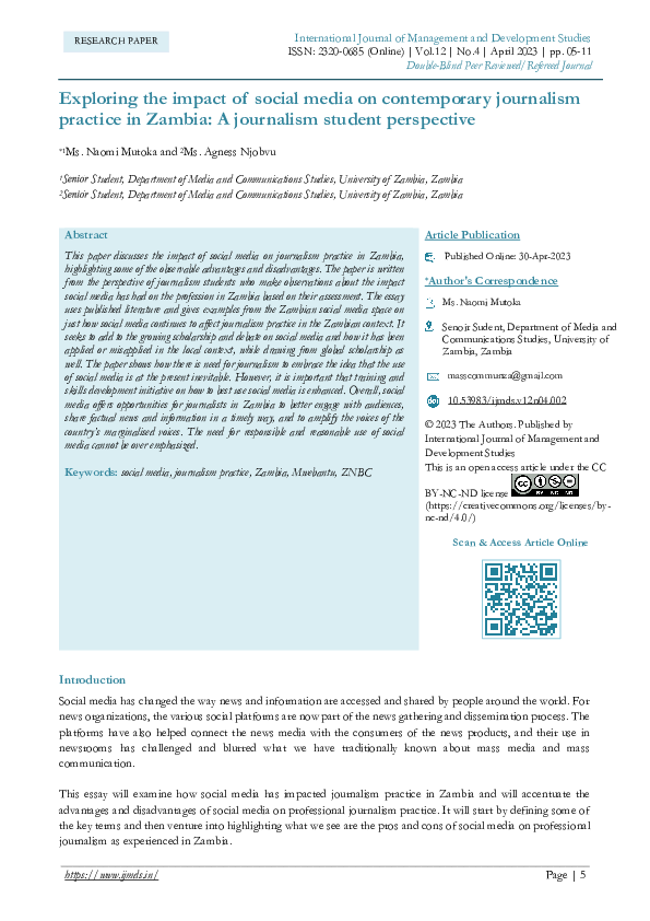 (PDF) Exploring the impact of social media on contemporary journalism ...