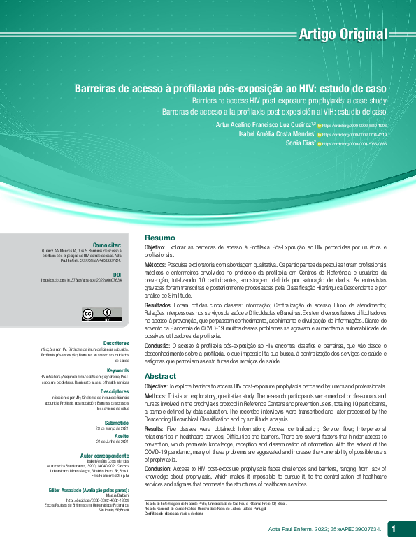 (PDF) Barreiras de acesso à profilaxia pós-exposição ao HIV: estudo de caso