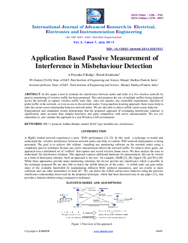 (PDF) Application Based Passive Measurement ofInterference in Misbehaviour Detection