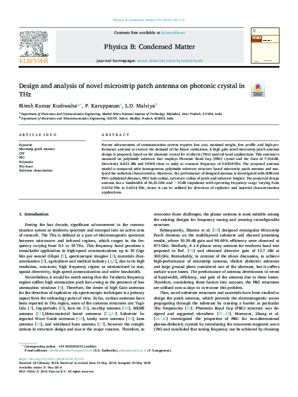 (PDF) Design and analysis of novel microstrip patch antenna on photonic crystal in THz
