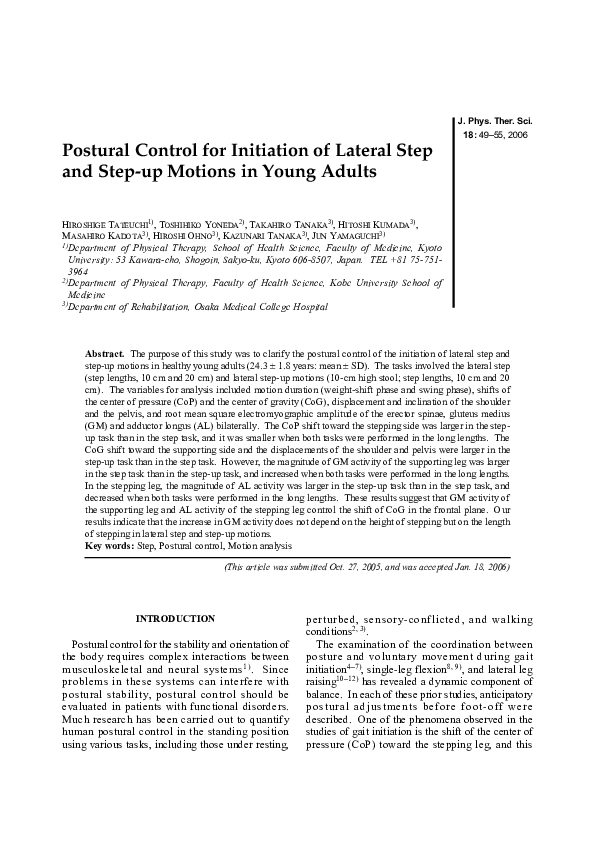 (PDF) Postural Control for Initiation of Lateral Step and Step-up ...