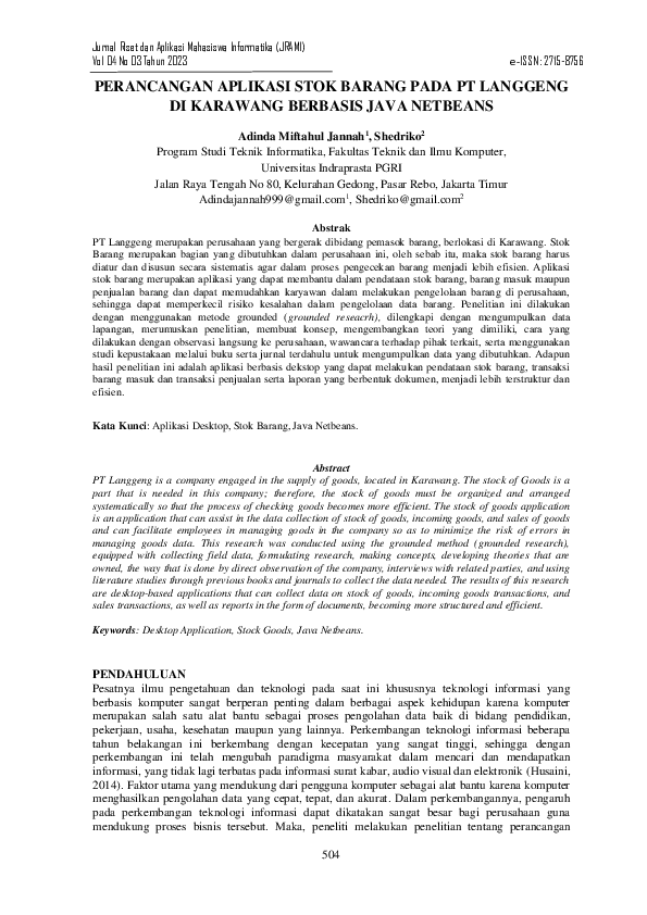 (PDF) Perancangan Aplikasi Stok Barang pada PT Langgeng di Karawang ...