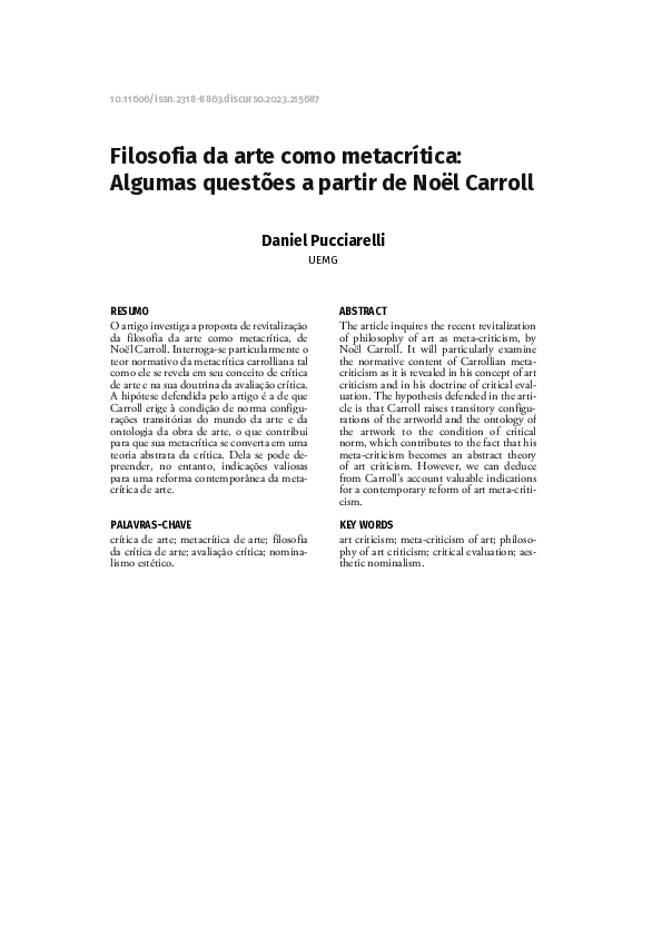 (PDF) Filosofia da arte como metacrítica: Algumas questões a partir de ...