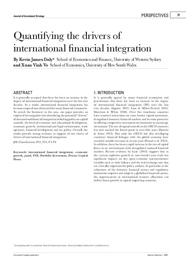 (PDF) Quantifying the drivers of international financial integration