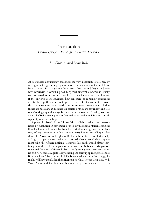 (PDF) Contingency ’ s Challenge to Political Science