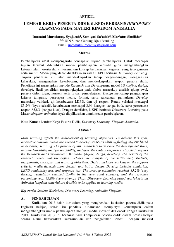(PDF) Lembar Kerja Peserta Didik (LKPD) Berbasis Discovery Learning Pada Materi Kingdom Animalia