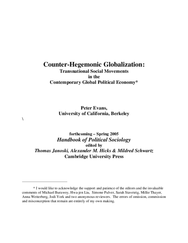 (PDF) Counter-Hegemonic Globalization