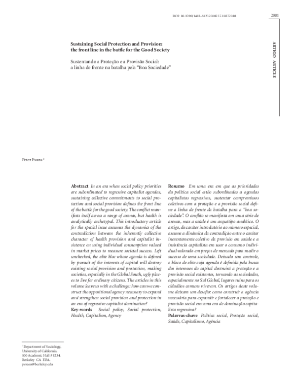 (PDF) Sustaining Social Protection and Provision: the front line in the ...