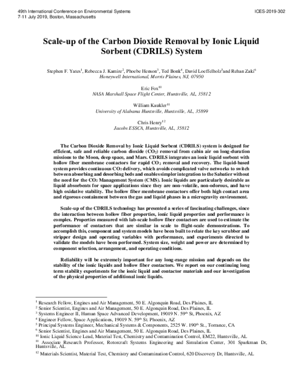 (PDF) Scale-Up of the Carbon Dioxide Removal by Ionic Liquid Sorbent ...