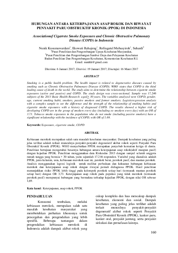 (PDF) Hubungan Antara Keterpajanan Asap Rokok Dan Riwayat Penyakit Paru ...