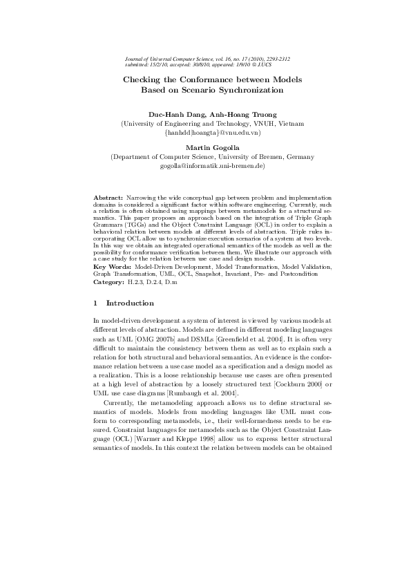 (PDF) Checking the Conformance between Models Based on Scenario Synchronization