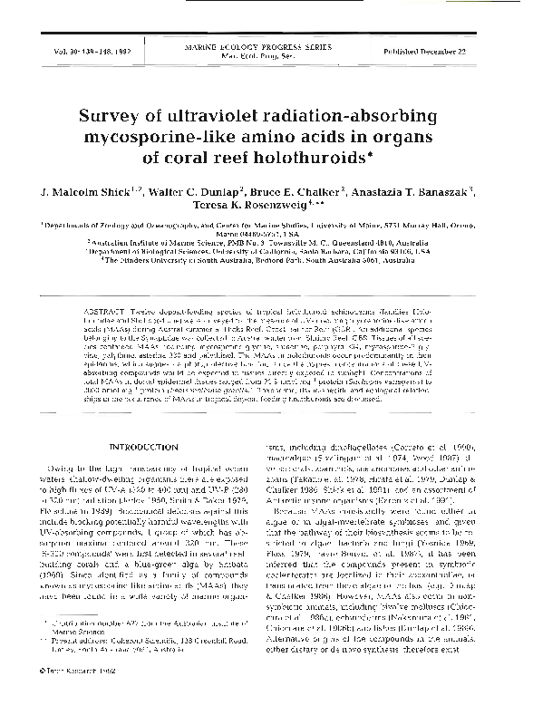 (PDF) Survey of ultraviolet radiation-absorbing mycosporine-like amino ...