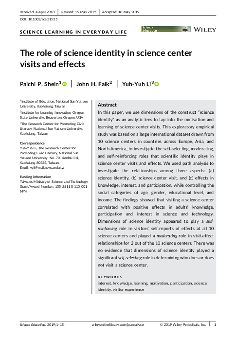 (PDF) The role of science identity in science center visits and effects