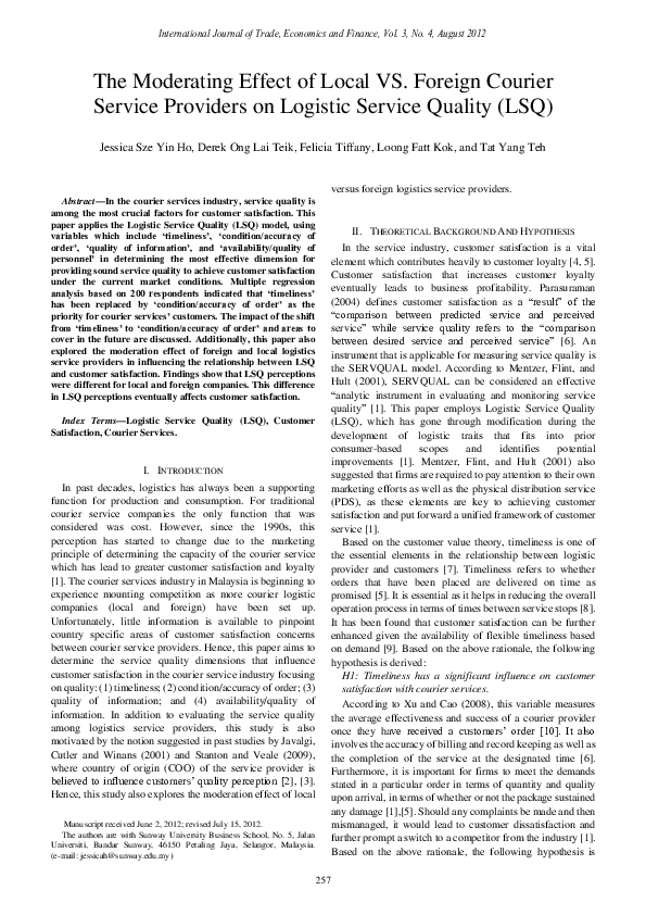 (PDF) The Moderating Effect of Local VS. Foreign CourierService ...