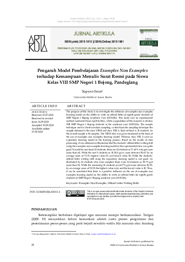 (PDF) Pengaruh Model Pembelajaran Examples Non Examples terhadap ...