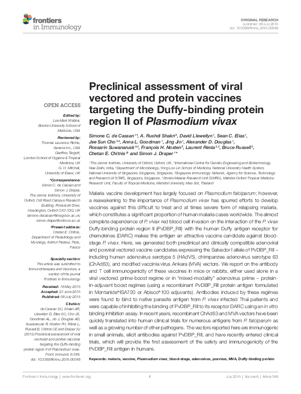 (PDF) Preclinical Assessment of Viral Vectored and Protein Vaccines ...