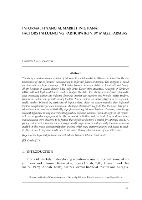 (PDF) Informal financial market in Ghana: factors influencing ...